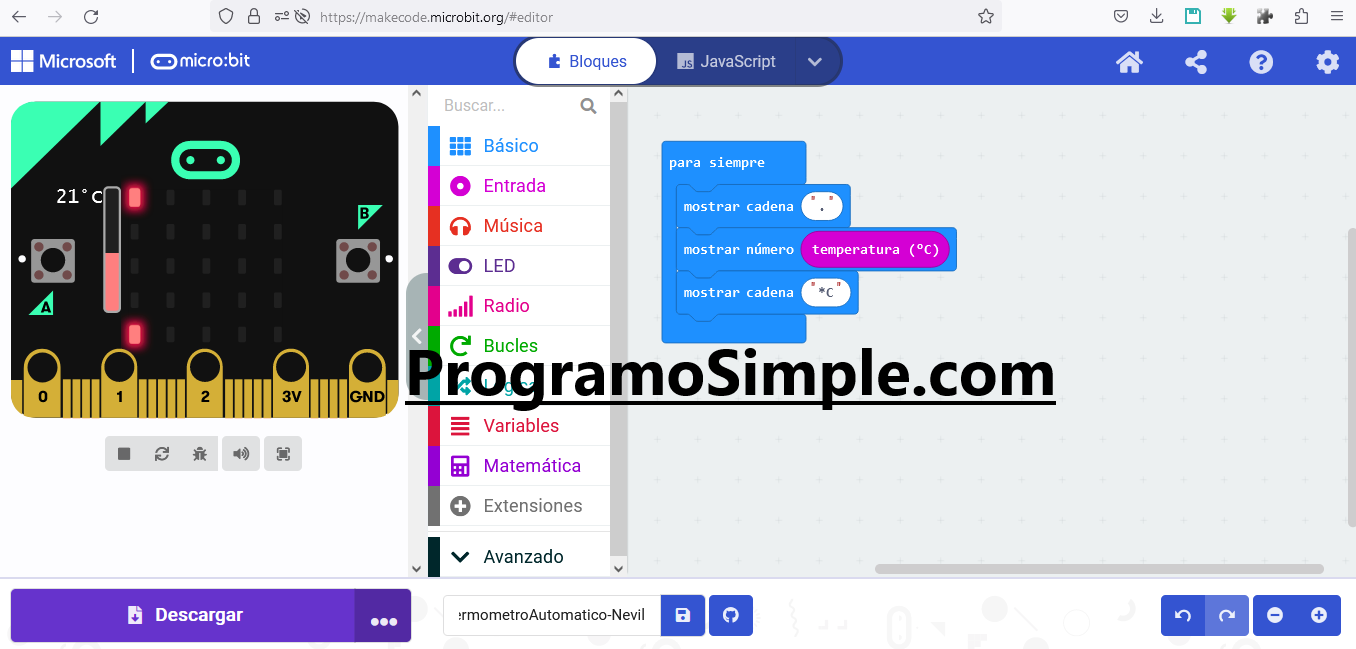 Temperatura Automática con MicroBit - ProgramoSimple.com