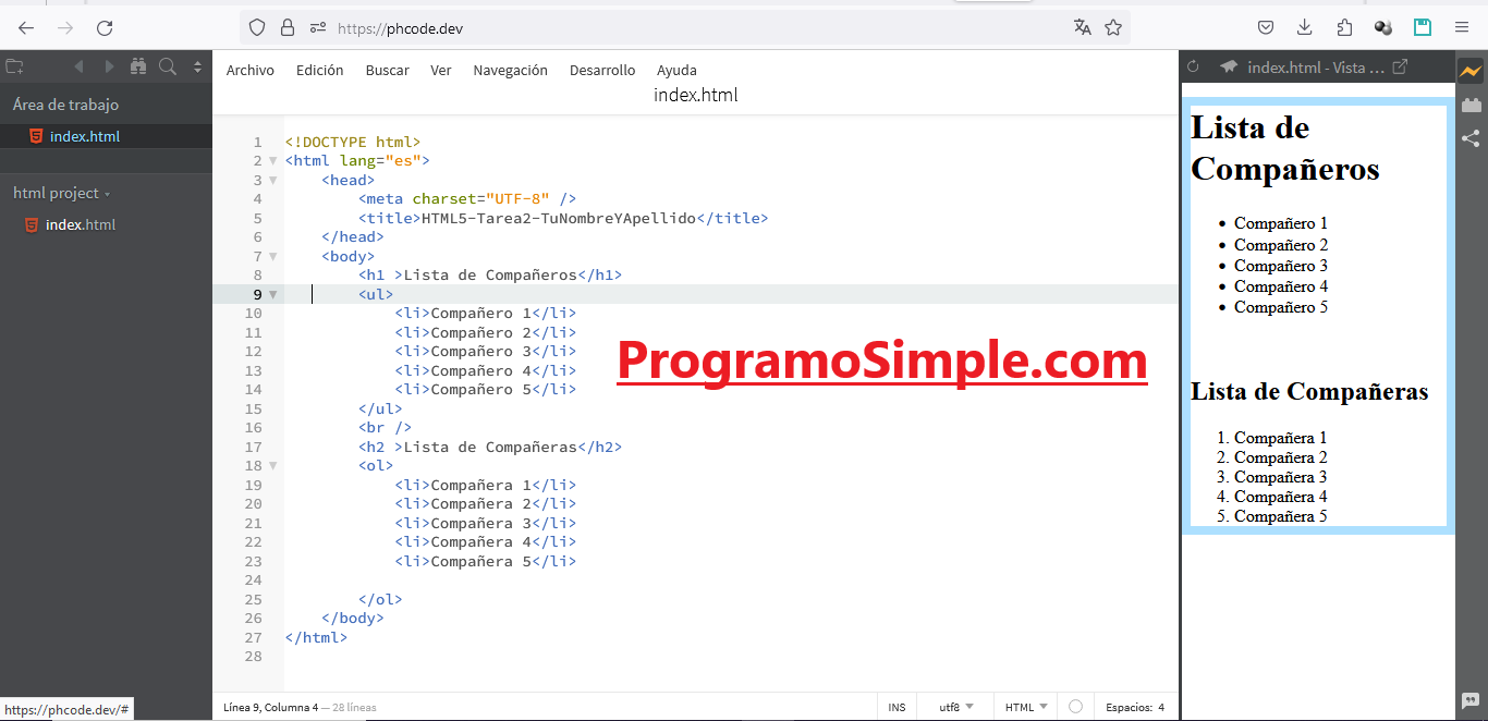 HTML5 Básico – Listas y Numeraciones (Compañeros y Compañeras ...