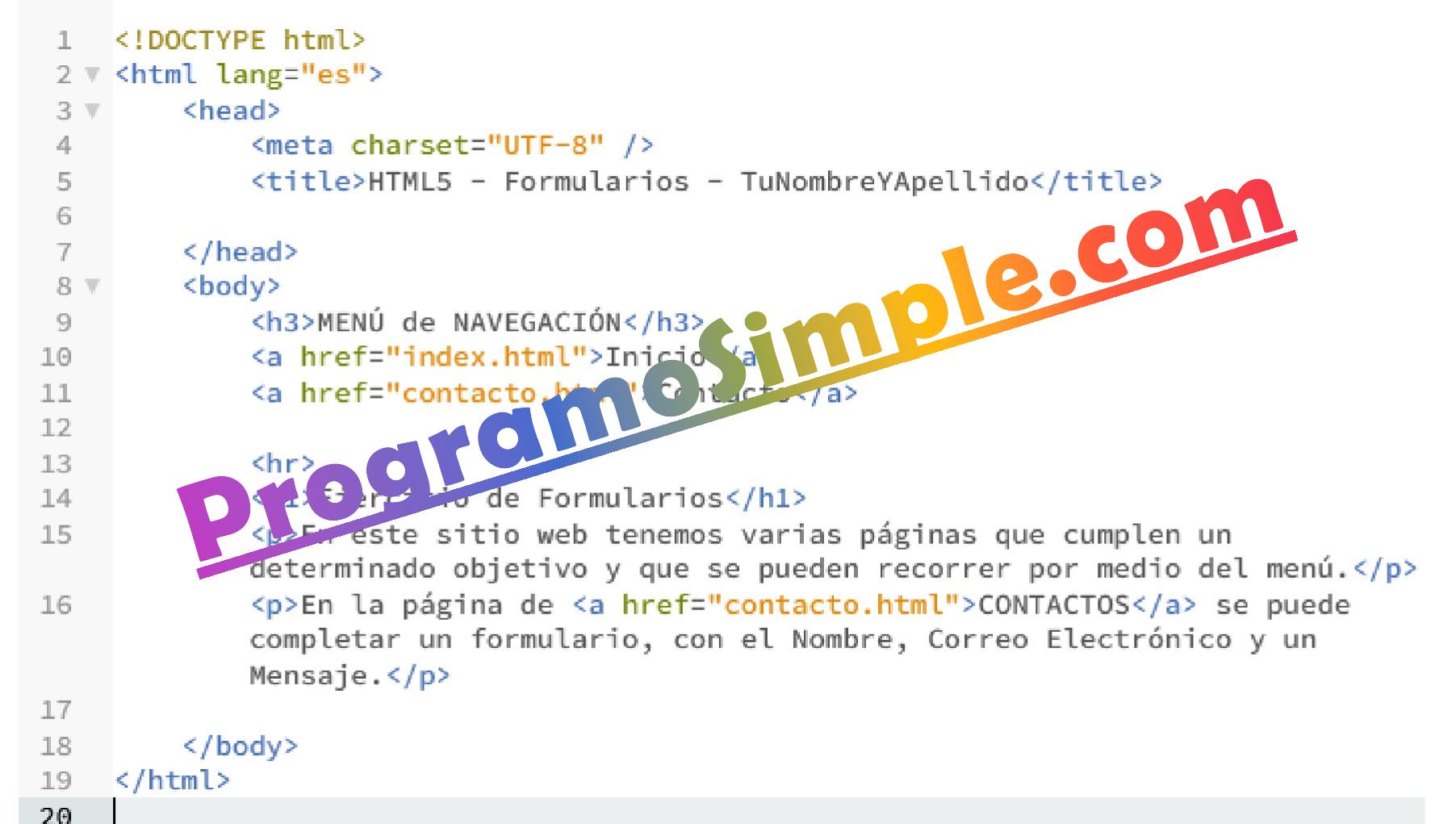 HTML5 Básico – Formularios – Ejemplo Contactos - ProgramoSimple.com